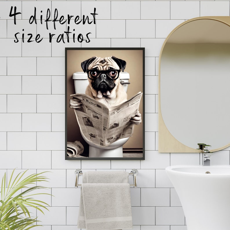 Funny Pug Wall Art Printable Wall Art Bathroom Picture Pug - Etsy