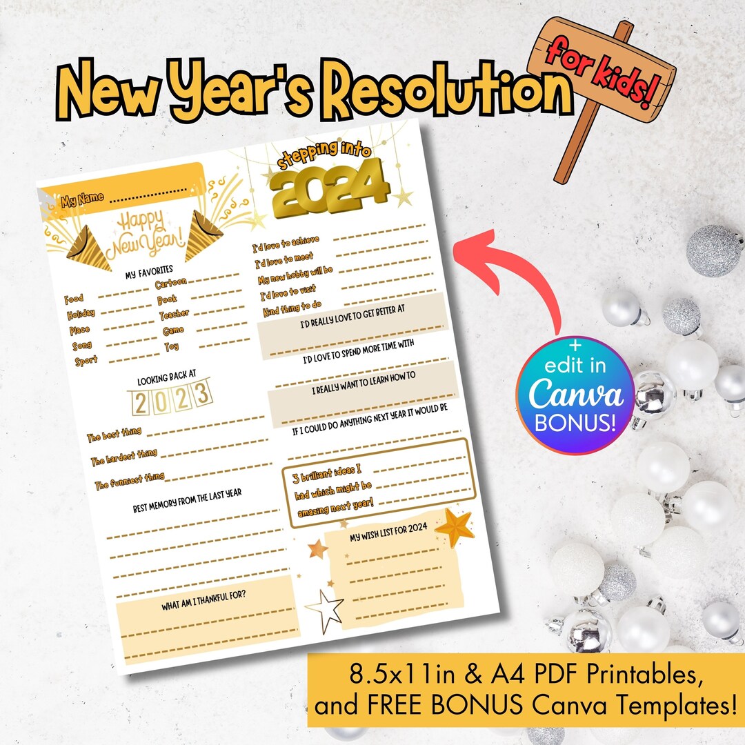 New Year’s Resolution Printable for Kids New Year 2024 Printable ...