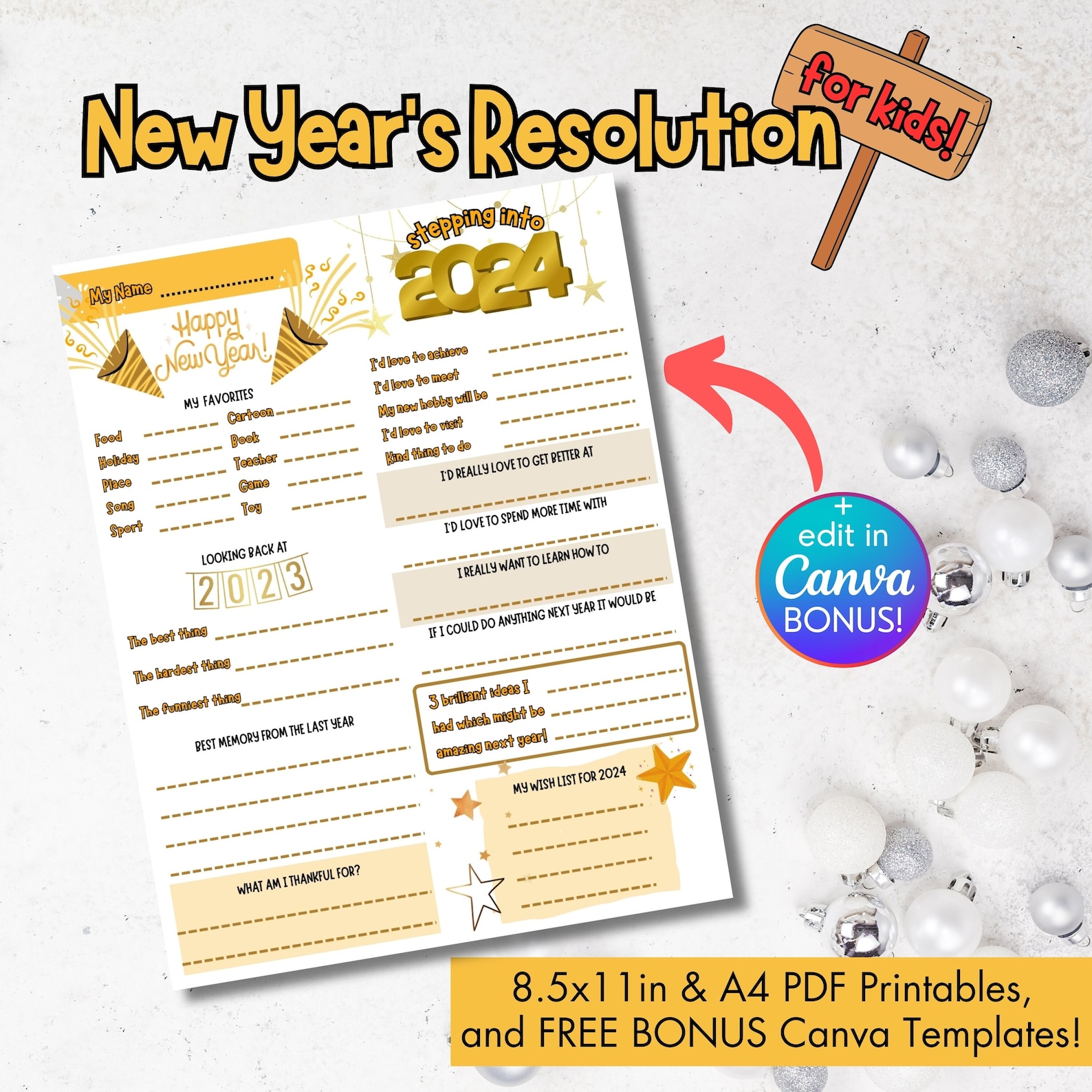New Year’s Resolution Printable for Kids New Year 2024 Printable ...