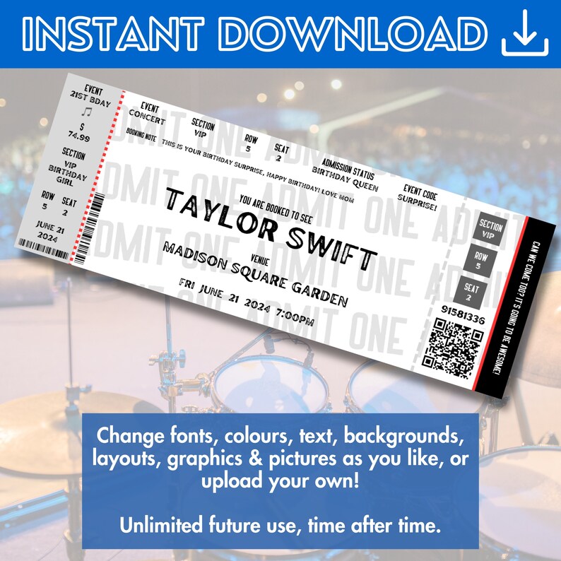Editable Concert Ticket Canva Template Concert Ticket Stub Editable ...