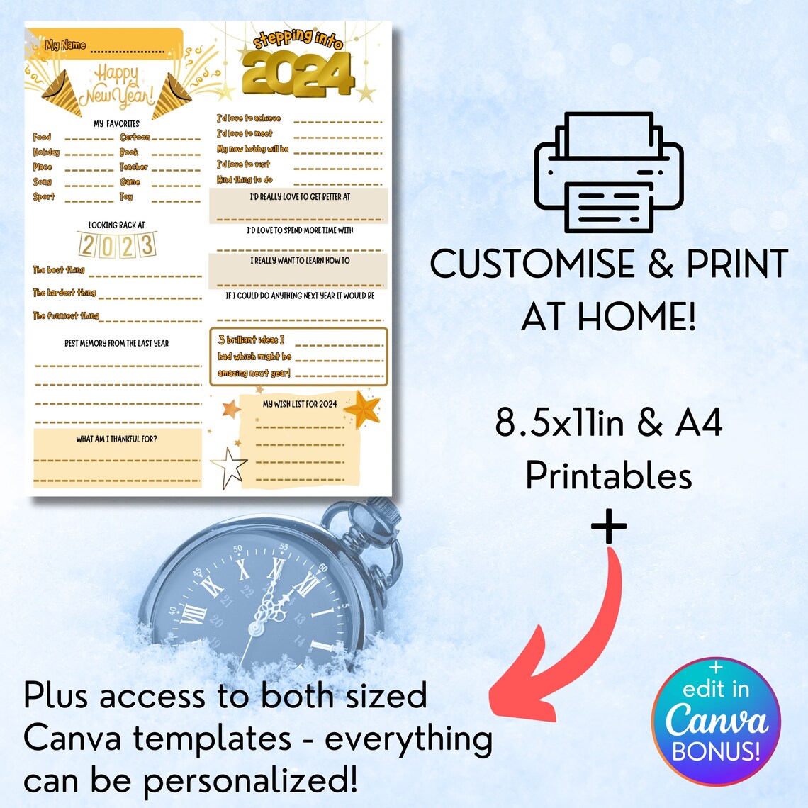 New Year’s Resolution Printable for Kids New Year 2024 Printable ...