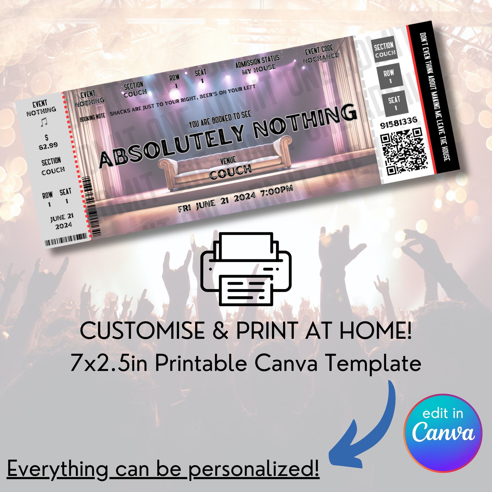 Editable Concert Ticket Canva Template Concert Ticket Stub for ...