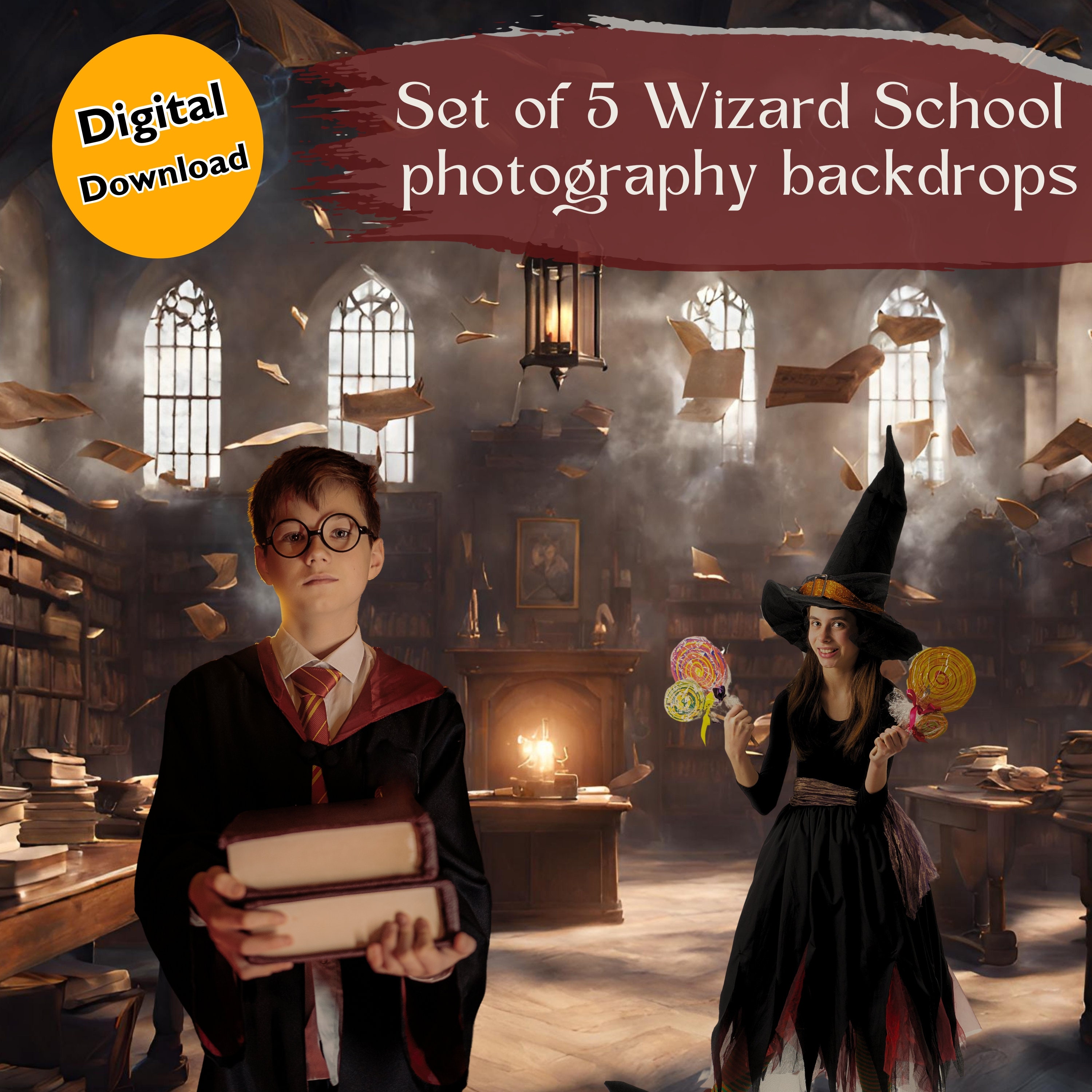 Set of 5 Wizard School Photography Backdrops for Photography Background ...