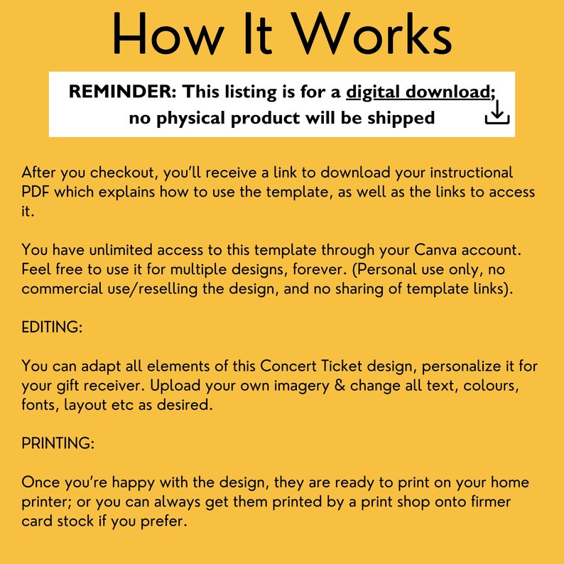 Editable Concert Ticket Canva Template Concert Ticket Stub for ...