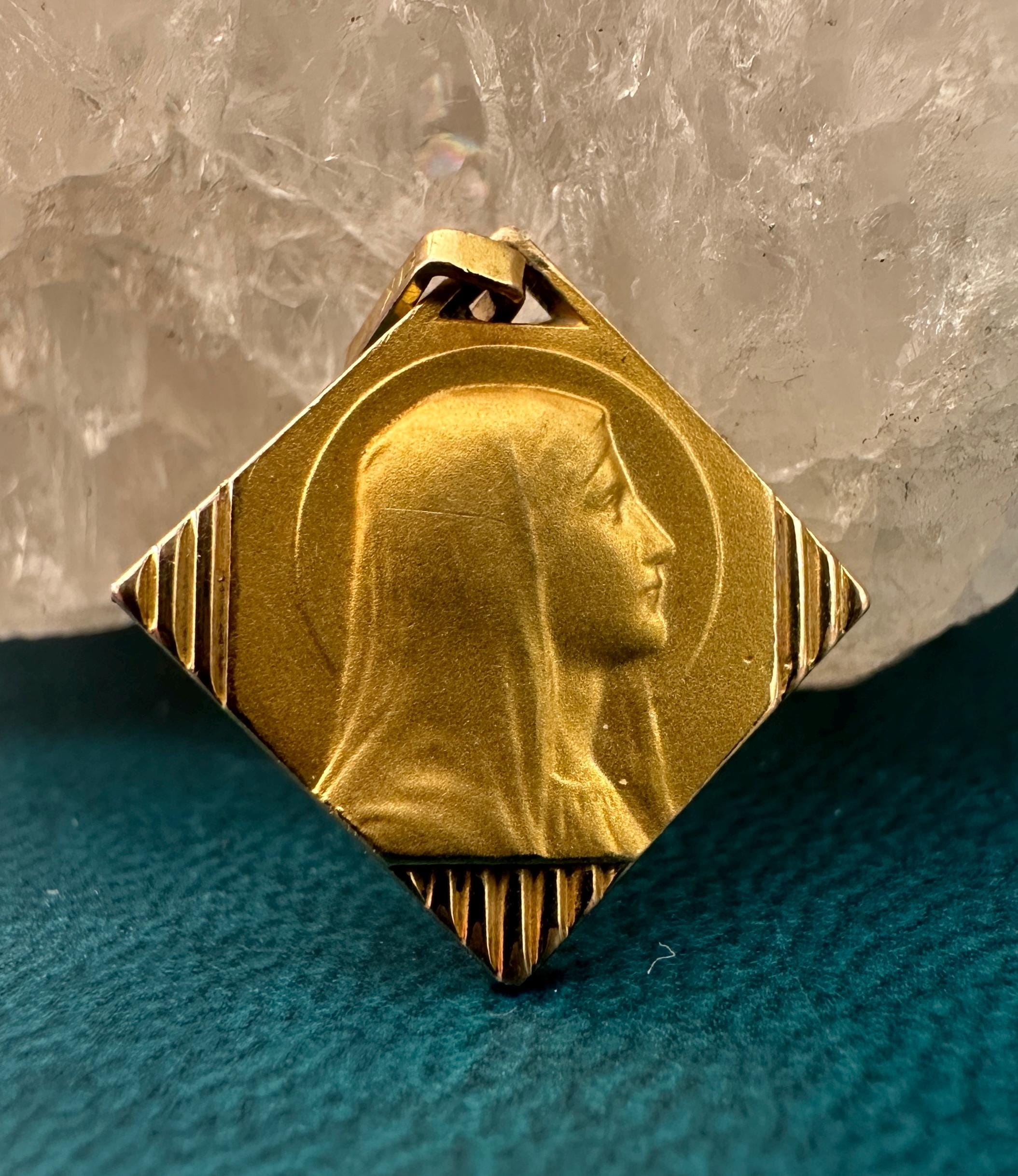 Art Deco 18K Gold Filled Virgin Mary Medal – Vintage French Gold-plated ...