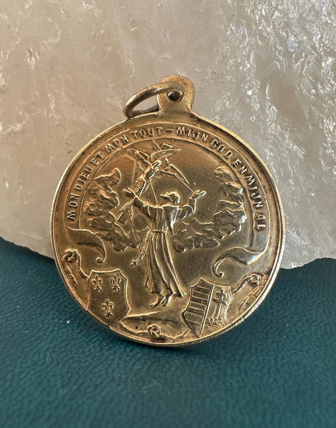 Antique Saint Francis & Virgin Mary French Catholic Bronze Medal “my ...