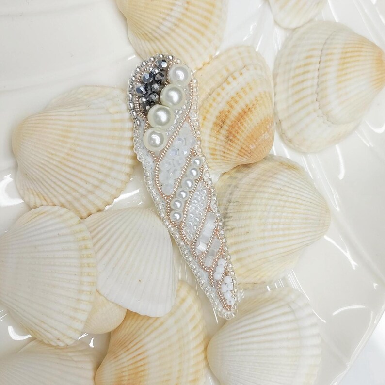 Handmade Beaded Seashell Brooch: Embroidered Ocean Jewelry - Etsy