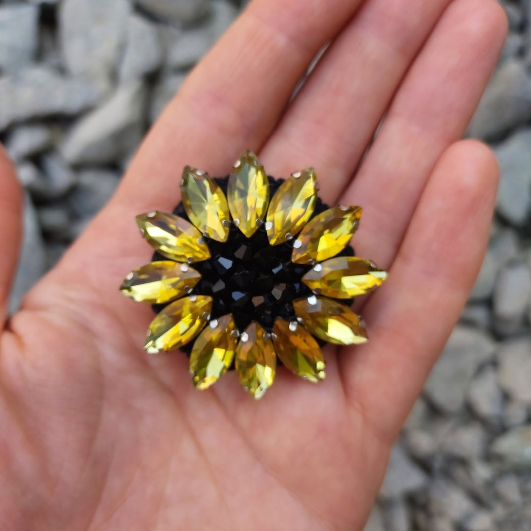 Rhinestone Sunflower Brooch_beaded Sunflower Brooch_handmade Sunflower ...