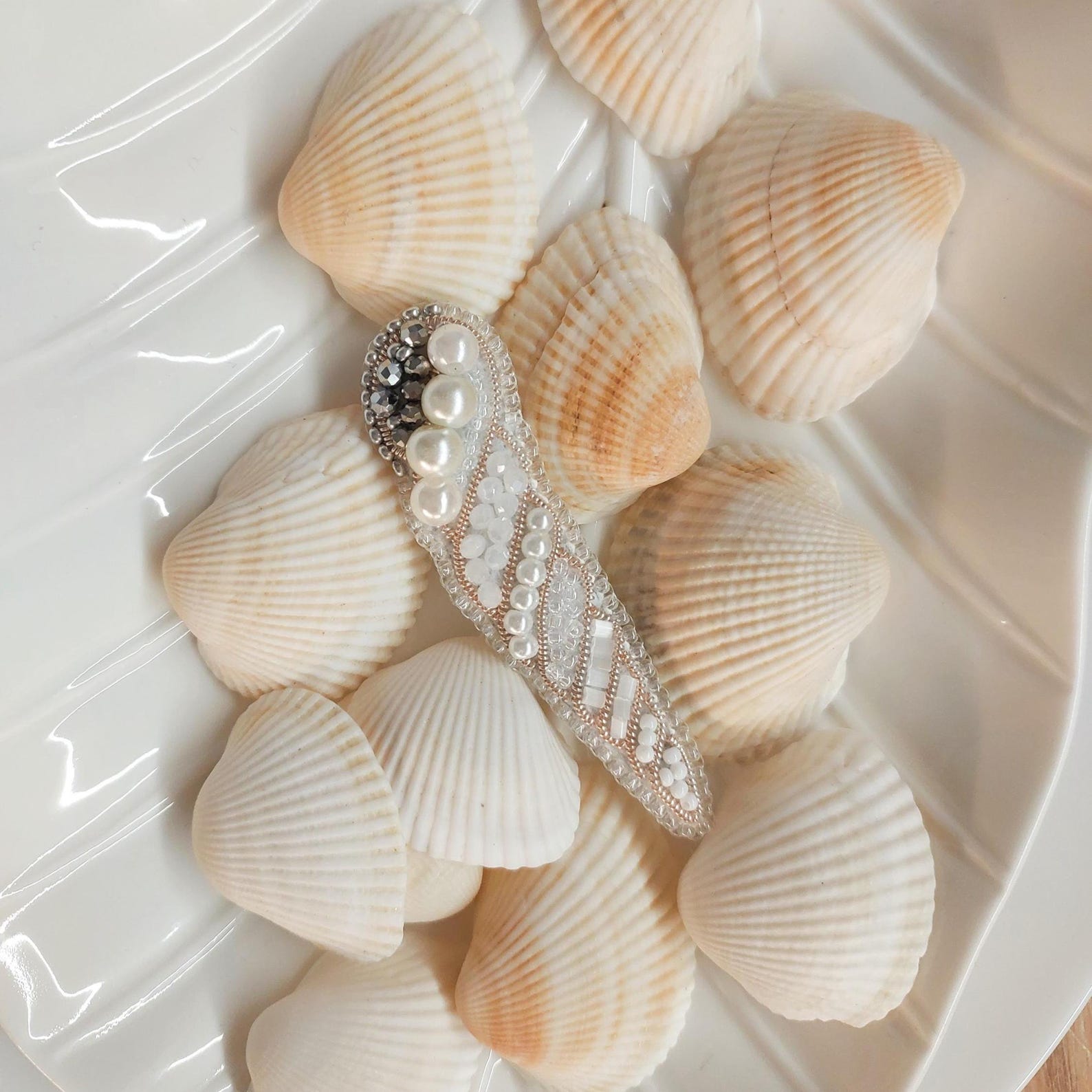 Handmade Beaded Seashell Brooch: Embroidered Ocean Jewelry - Etsy