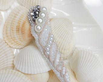 Hand-embroidered Beaded Shell Brooch – Coastal-inspired Jewelry for ...