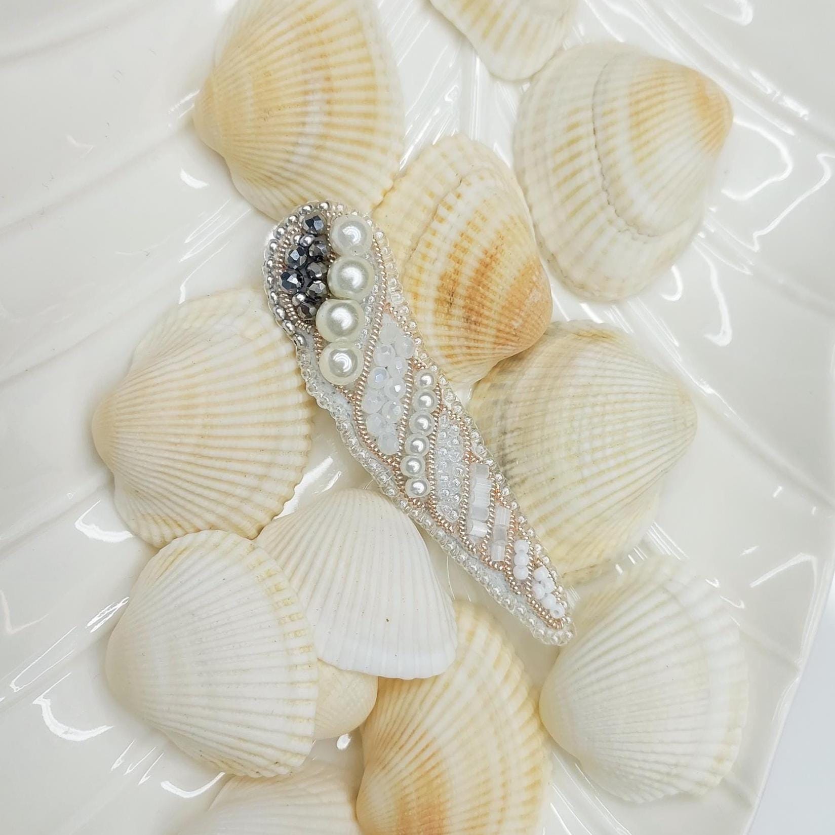 Handmade Beaded Seashell Brooch: Embroidered Ocean Jewelry - Etsy