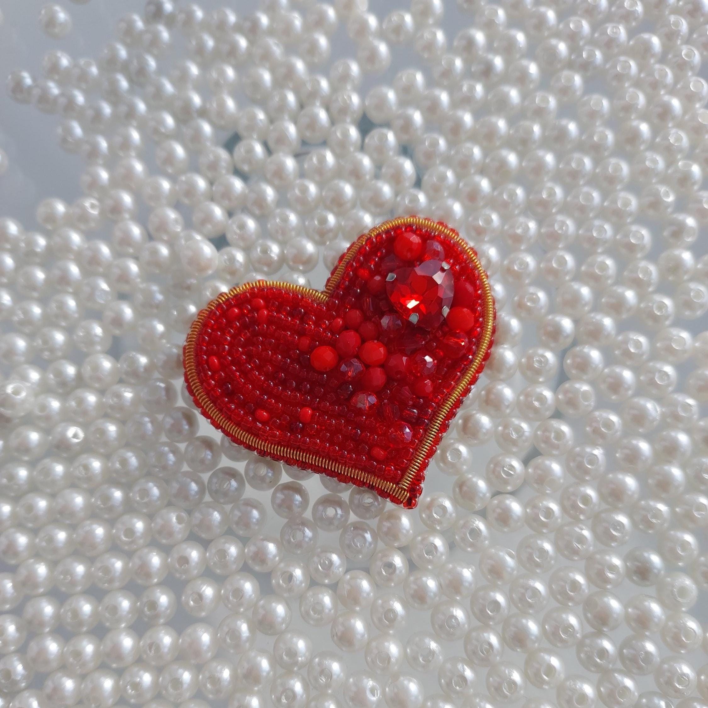 Valentine Red Heart Brooch_elegant Brooch_beaded Embroidery for Lovers ...