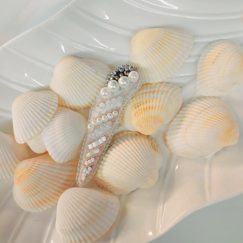 Handmade Beaded Seashell Brooch: Embroidered Ocean Jewelry - Etsy