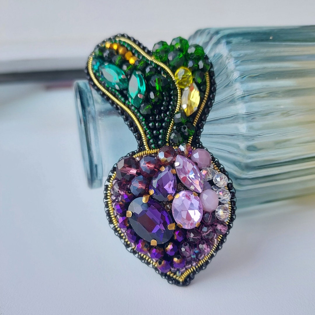 Purple Beaded Beet Pin Brooch, Embroidery Vegetable Jewelry - Etsy