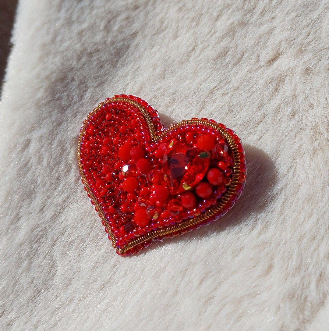 Valentine Red Heart Brooch_elegant Brooch_beaded Embroidery for Lovers ...