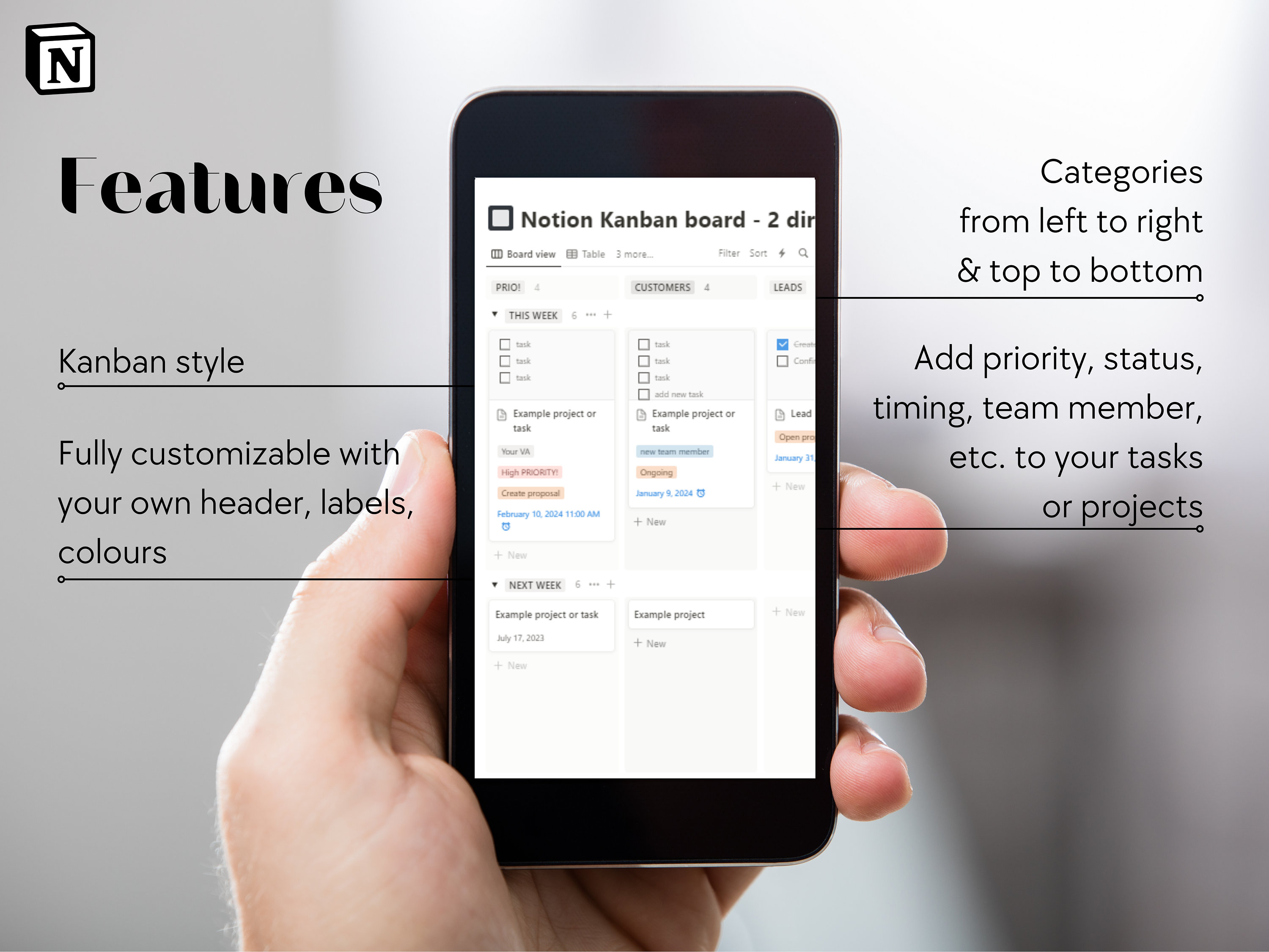 Notion Kanban Board - Notion Template - Weekly to Do Board - to Do List ...