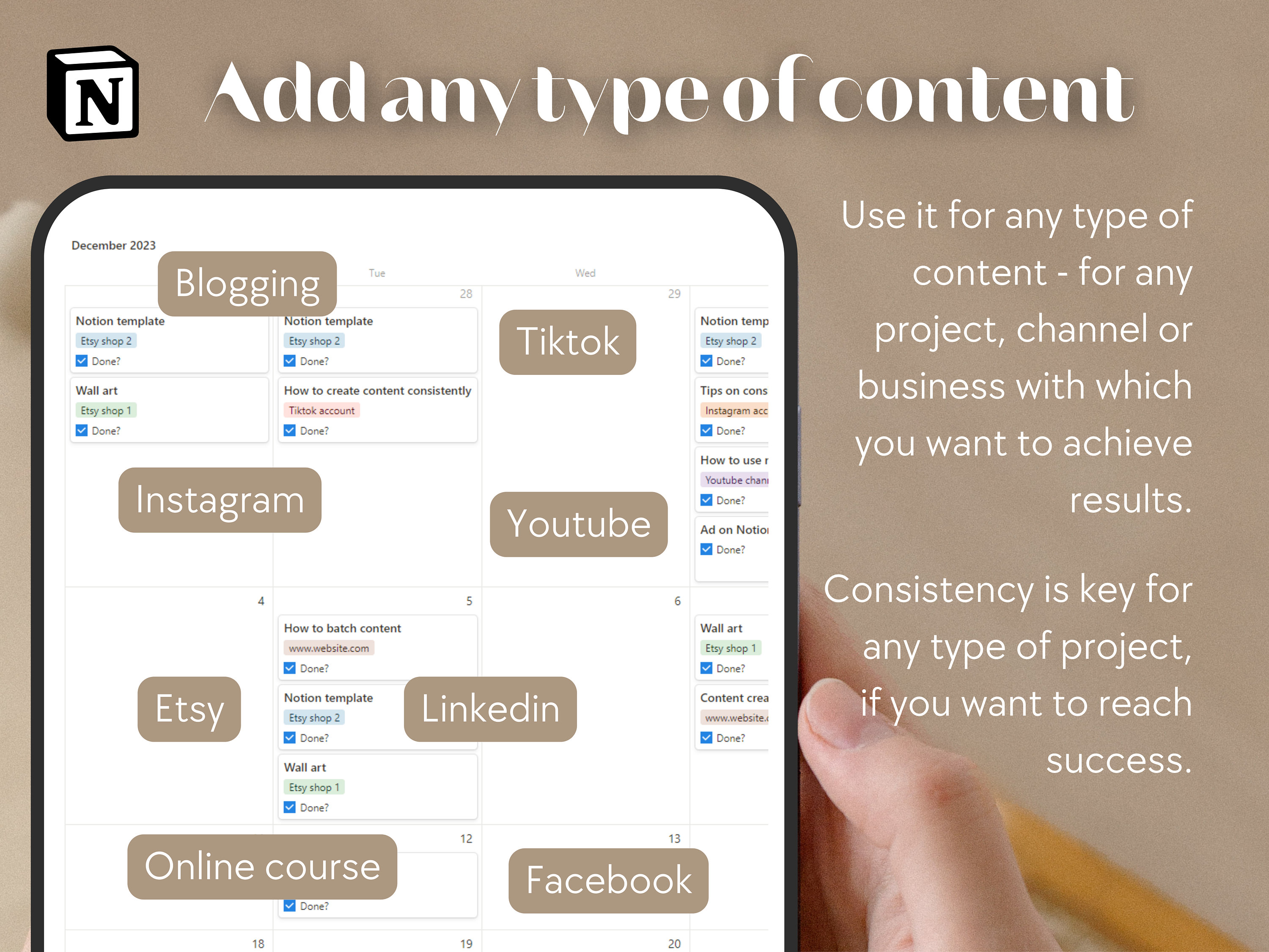 Notion Content Tracker, Content Planner, Content Calendar, Content Dashboard, Notion Template ...