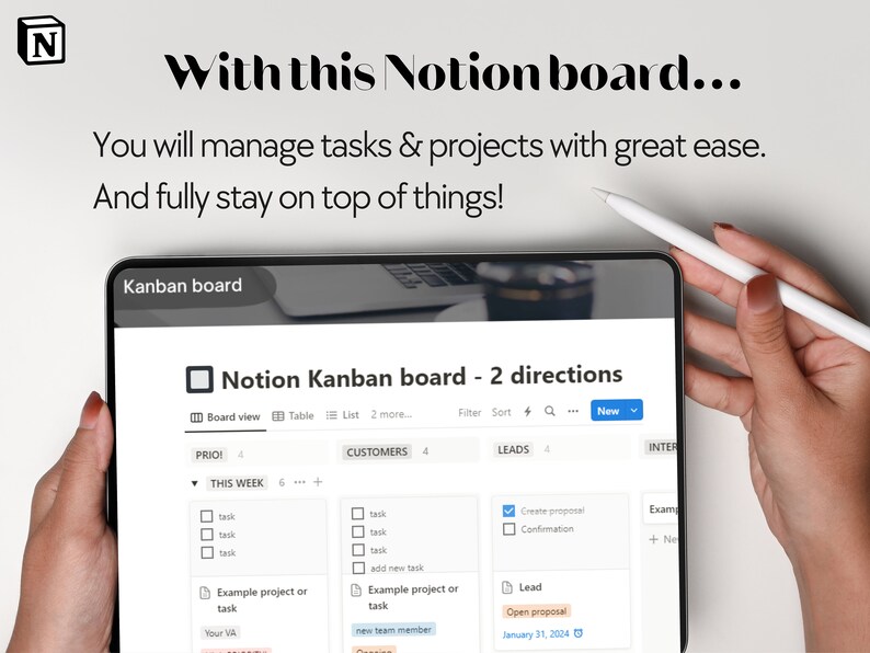 Notion Kanban Board - Notion Template - Weekly to Do Board - to Do List - Project Management ...