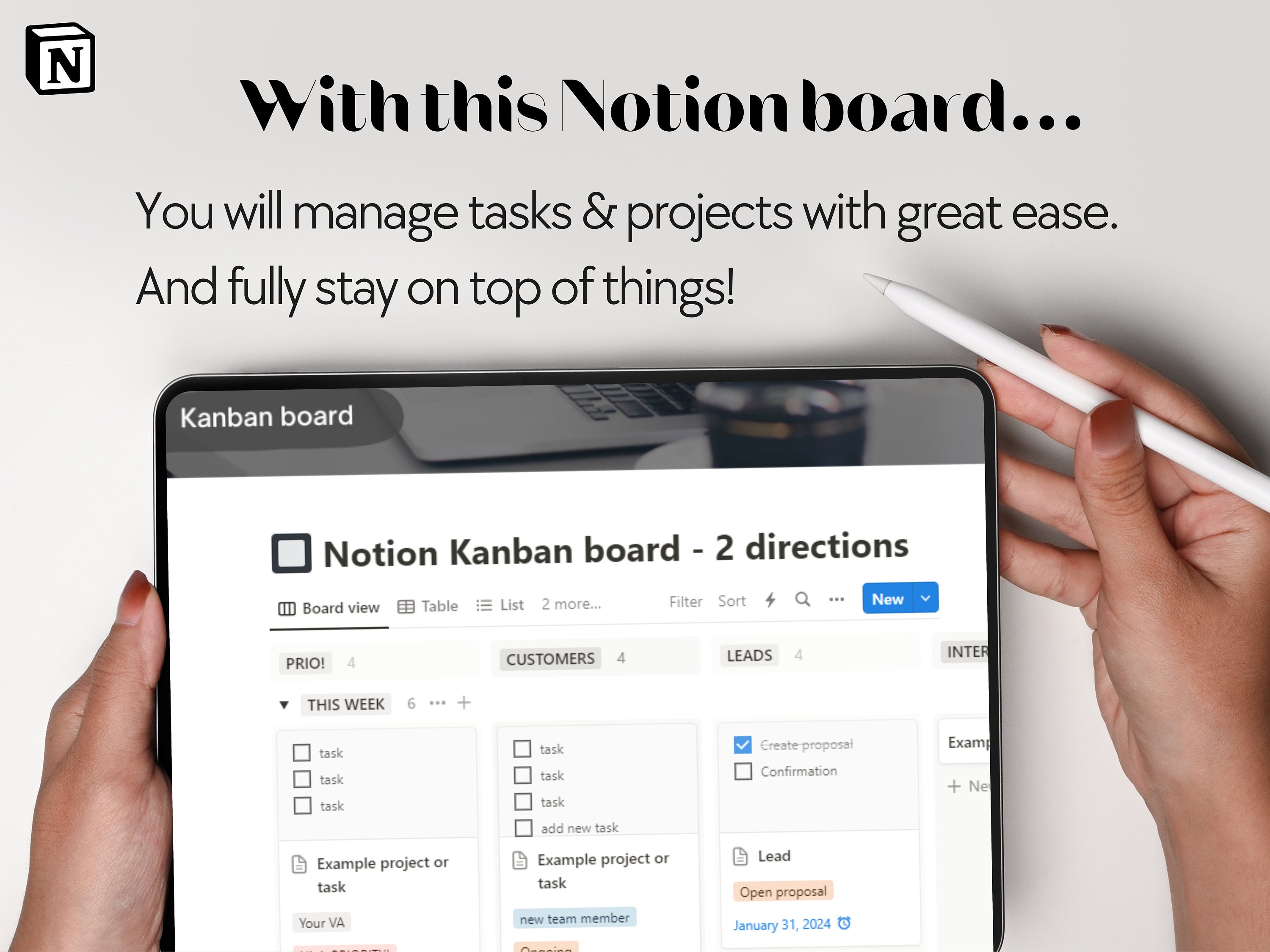 Notion Kanban Board - Notion Template - Weekly to Do Board - to Do List - Project Management ...