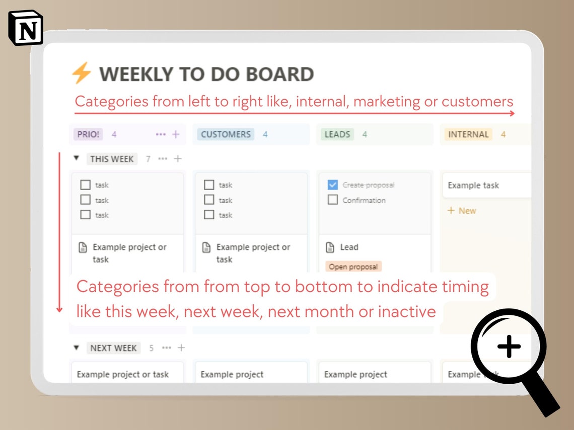 Notion Template Weekly to Do Board to Do List Kanban Board Project Management Work Planner Task ...