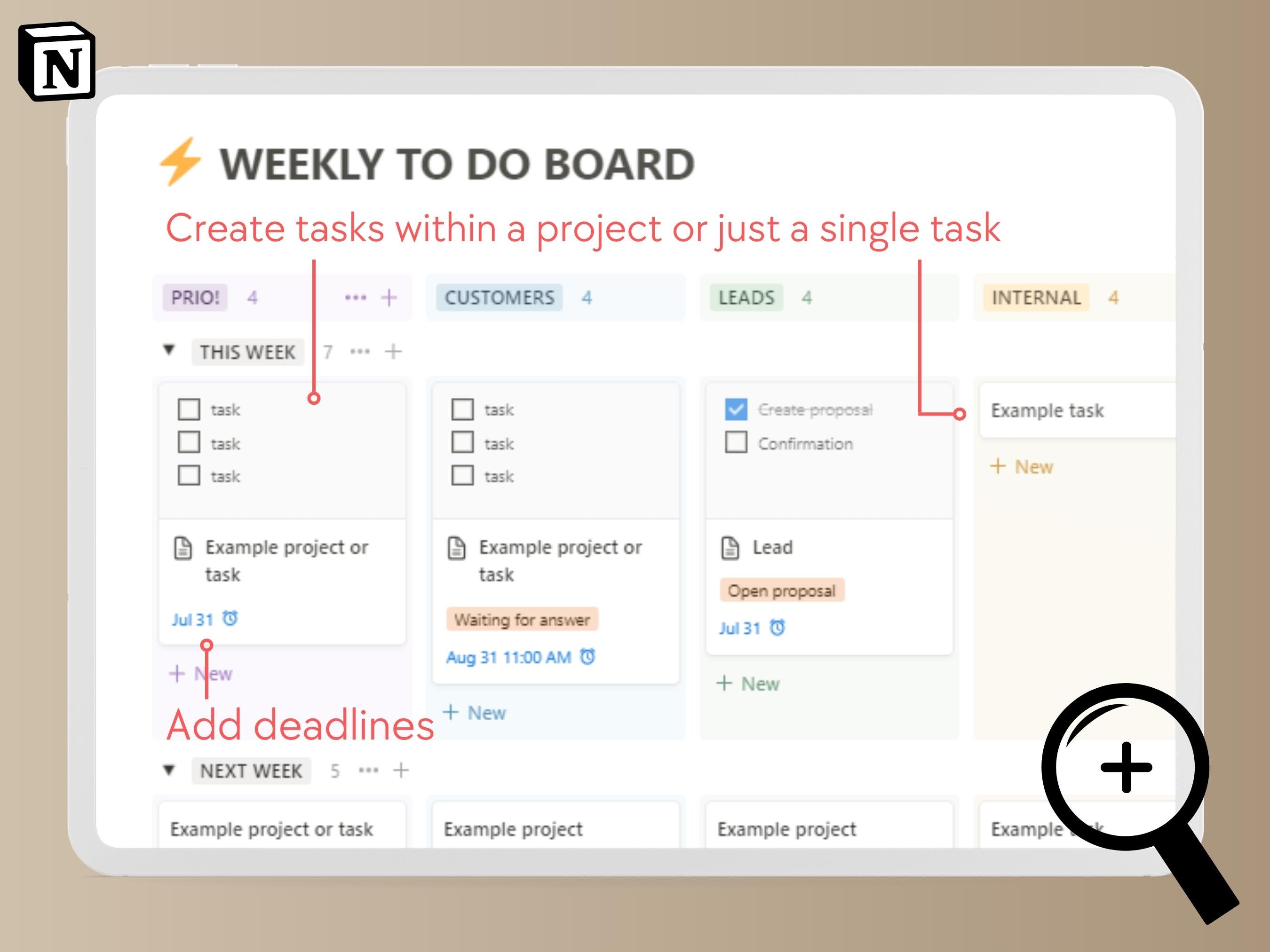 Notion Template Weekly to Do Board to Do List Kanban Board Project Management Work Planner Task ...