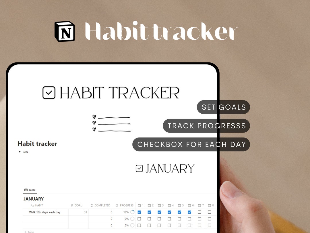 Notion Habit Tracker, Monthly Overview, Track Daily Habits, Undated ...