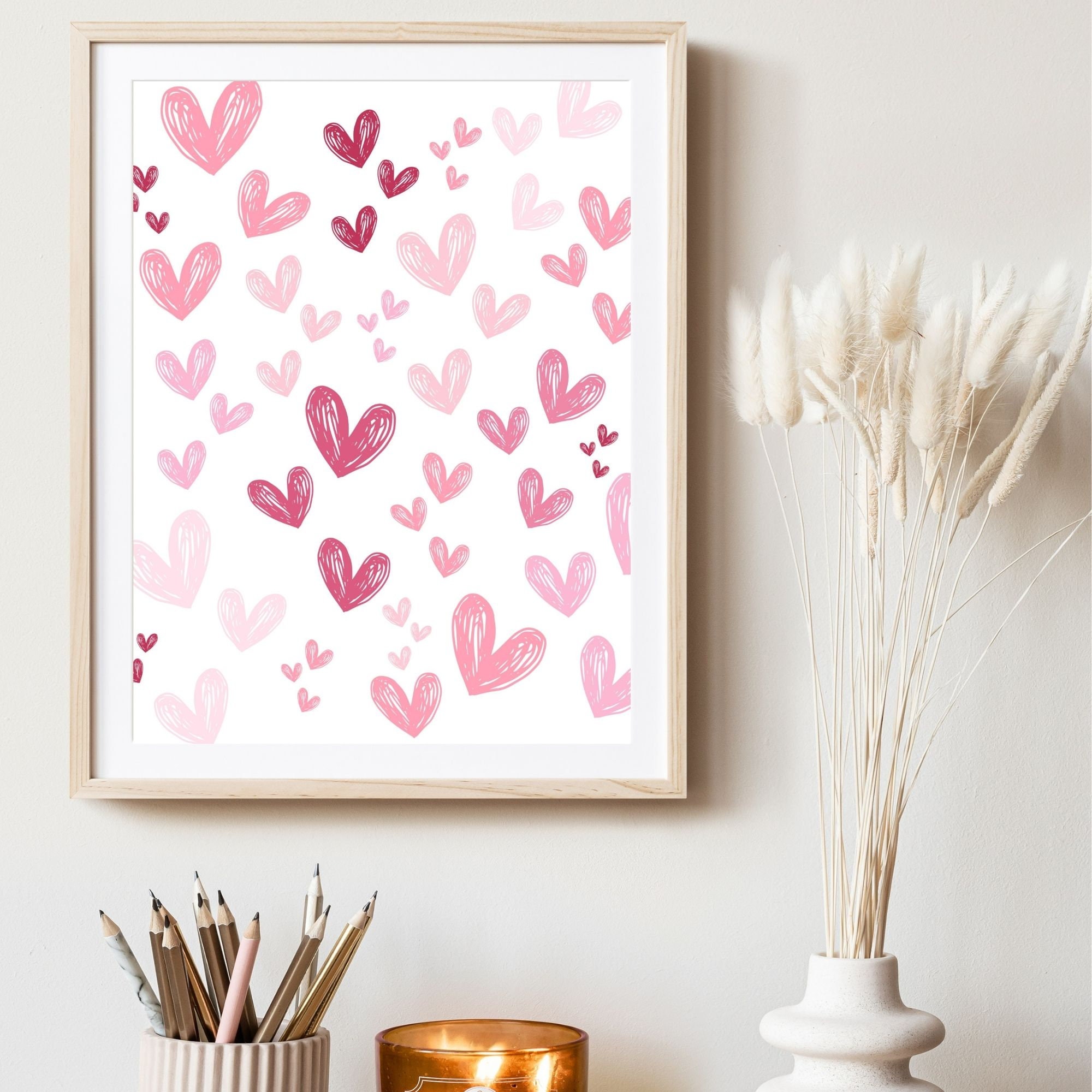 Girly Wall Art • Pink Hearts Poster • Coquette Room Decor • Digital Print • Rose Love ...