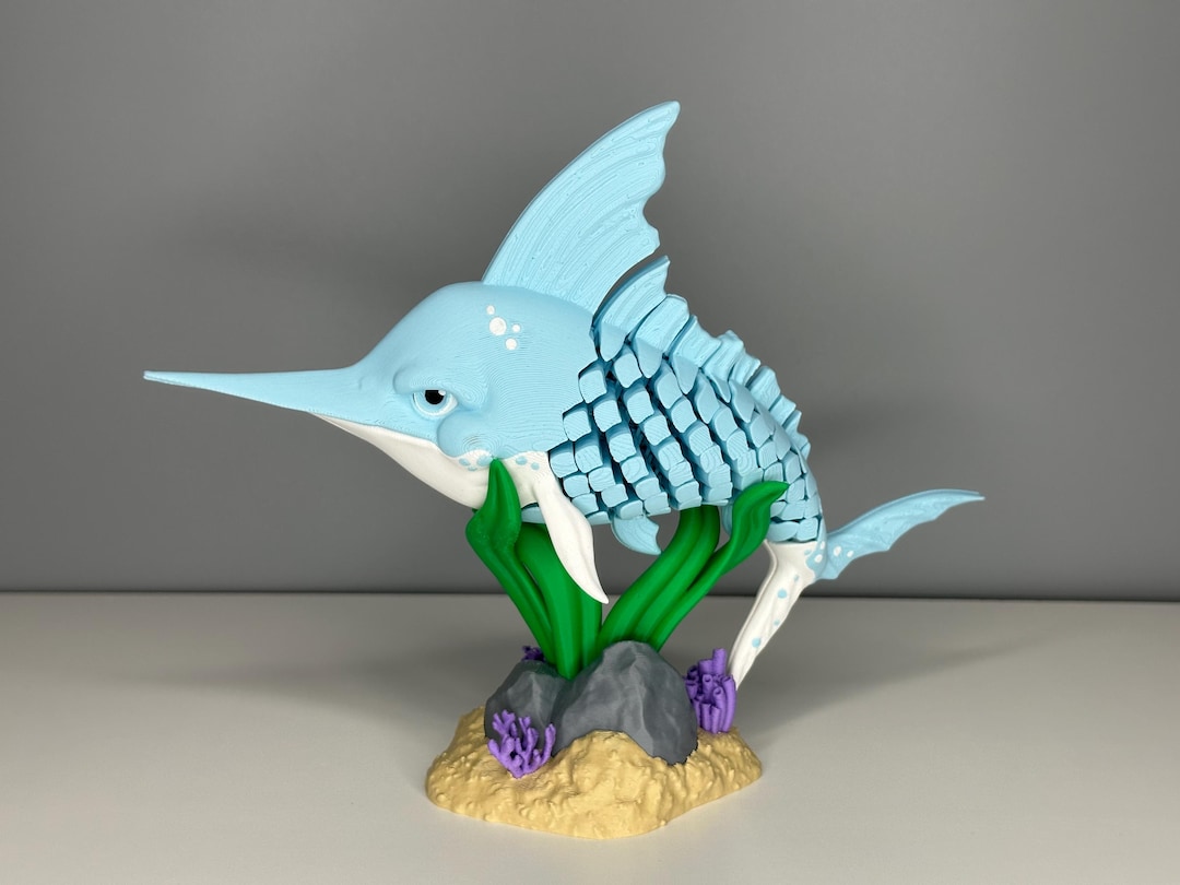 Unique 3D Printed Movable Blue Marlin merlin on Sturdy Stand - Etsy