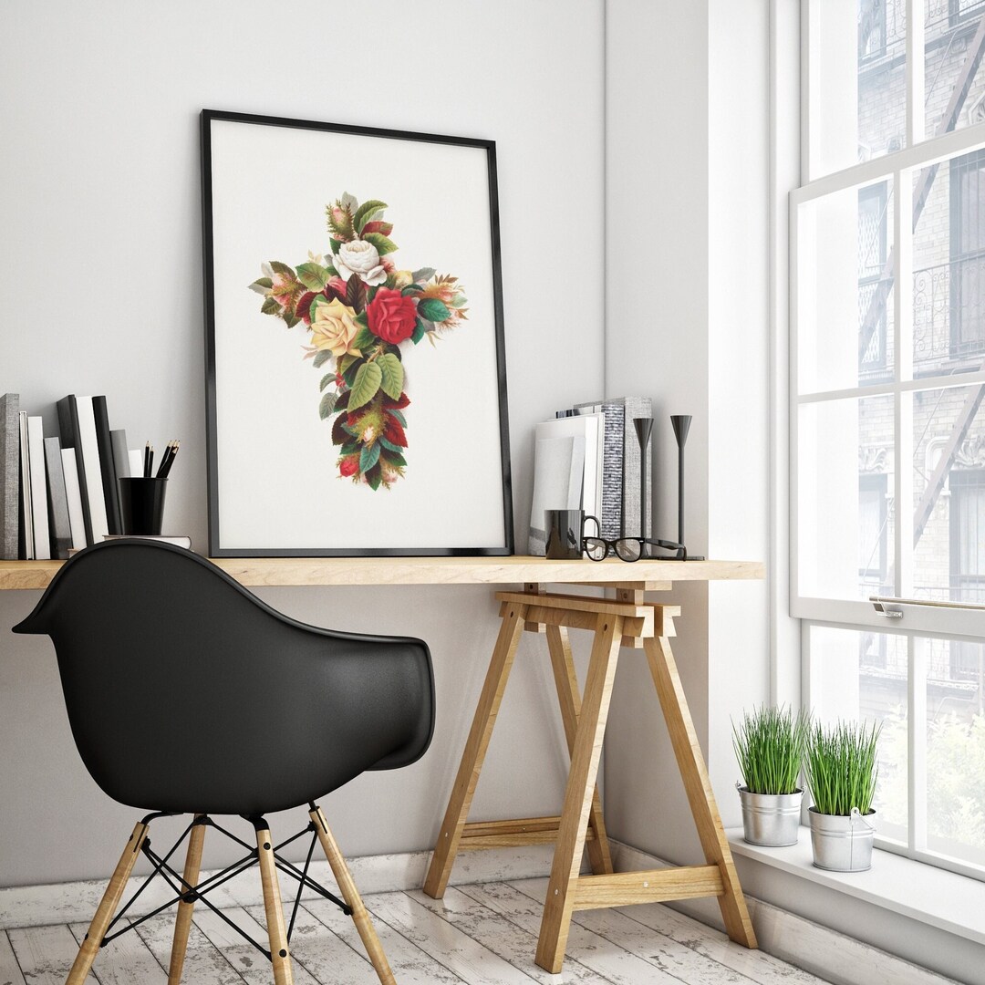 Jesus Cross Poster Christian Wall Art Vintage Floral - Etsy