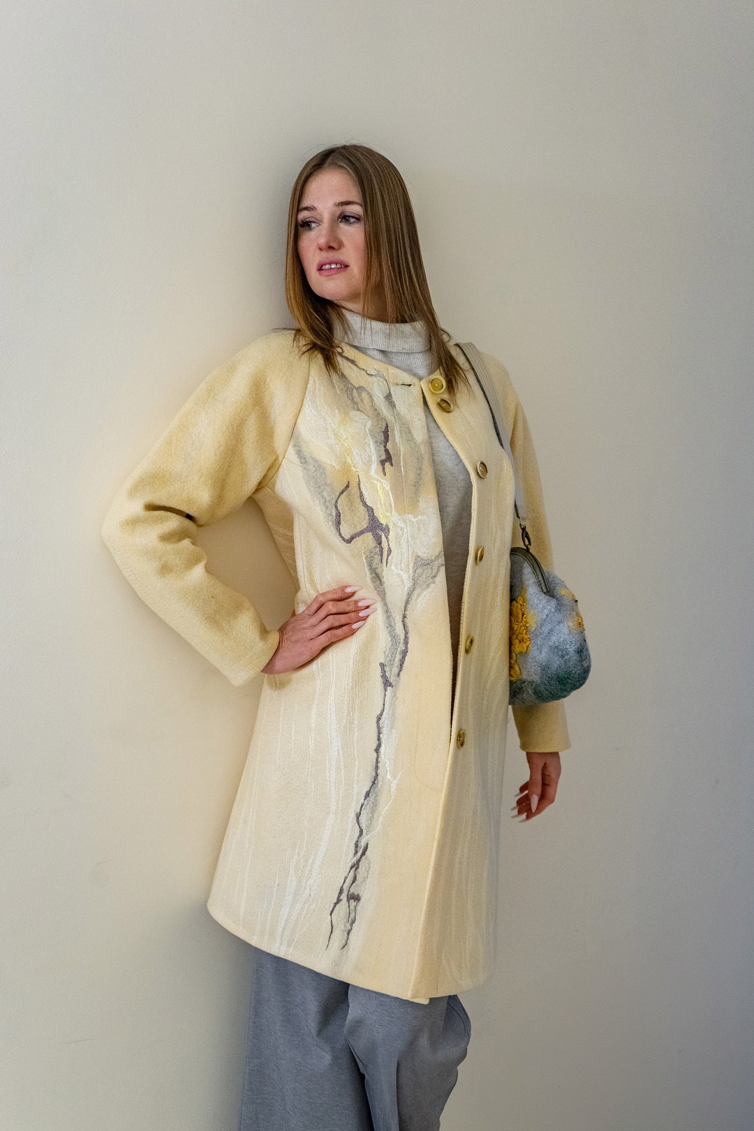 Custom Merino Wool Coat Woman Art Coat. Wearable Art Embroidered Coat ...
