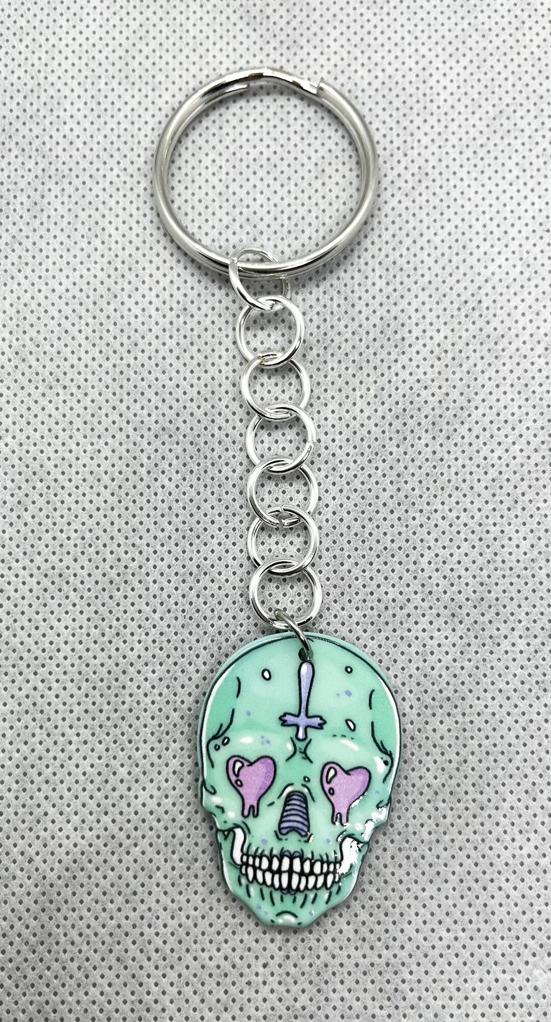 Pastel Gothic Trippy Dripping Skull Cross Love Heart Pink Eyes Acrylic ...