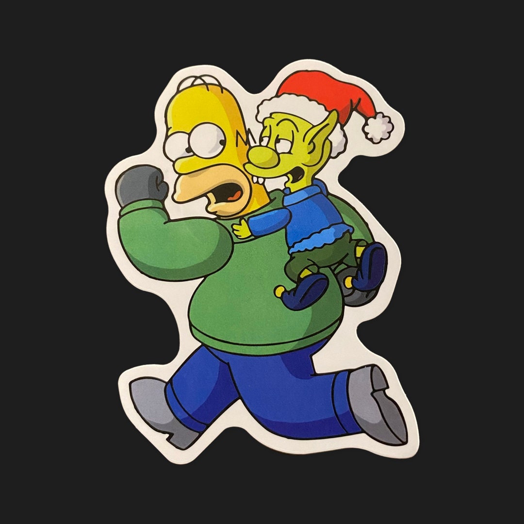 SIMPSONS TV Show Homer Running With Christmas Elf Hard Hat Snowboard ...