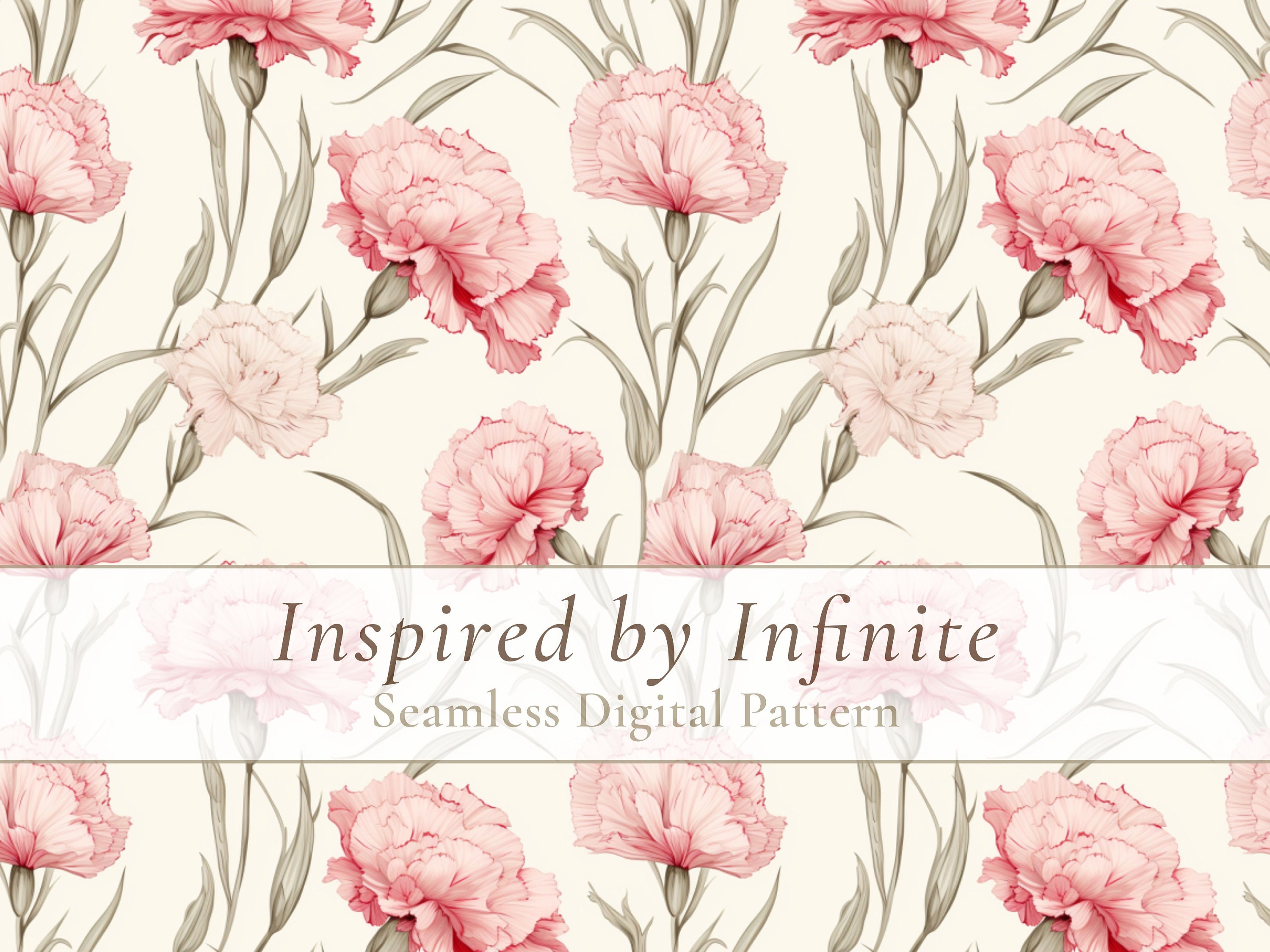 Pink Carnation Seamless Digital Pattern Vintage Botanical Pink Dianthus ...