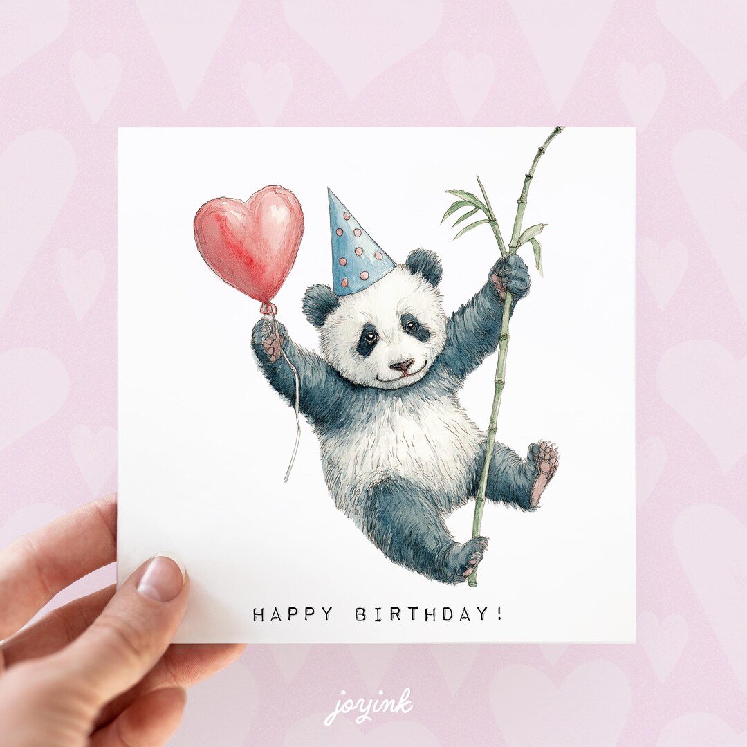 Panda Birthday Card, Personalised Animal Greeting Card With Heart ...