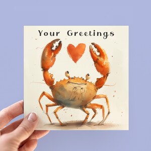 Personalised Crab Greeting Card, Watercolour Illustrated Card for Crab ...