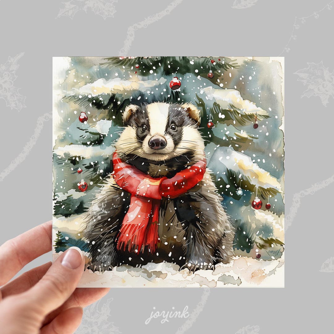 Personalised Badger Christmas Card, Illustrated Badger Xmas Cards for ...