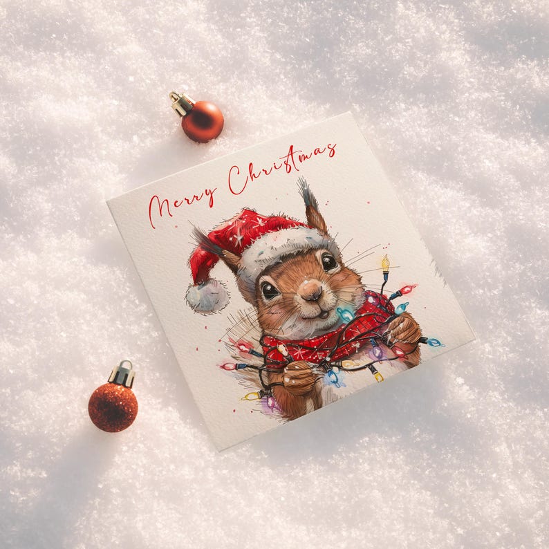 Personalised Red Squirrel Christmas Card, Customisable Squirrel ...