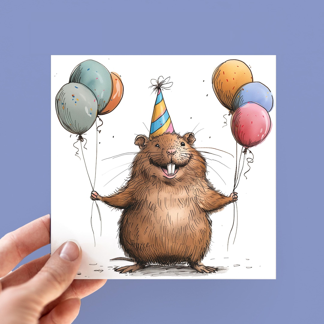 Funny Beaver Birthday Card, Illustrated Cute Beaver Greeting Card for ...