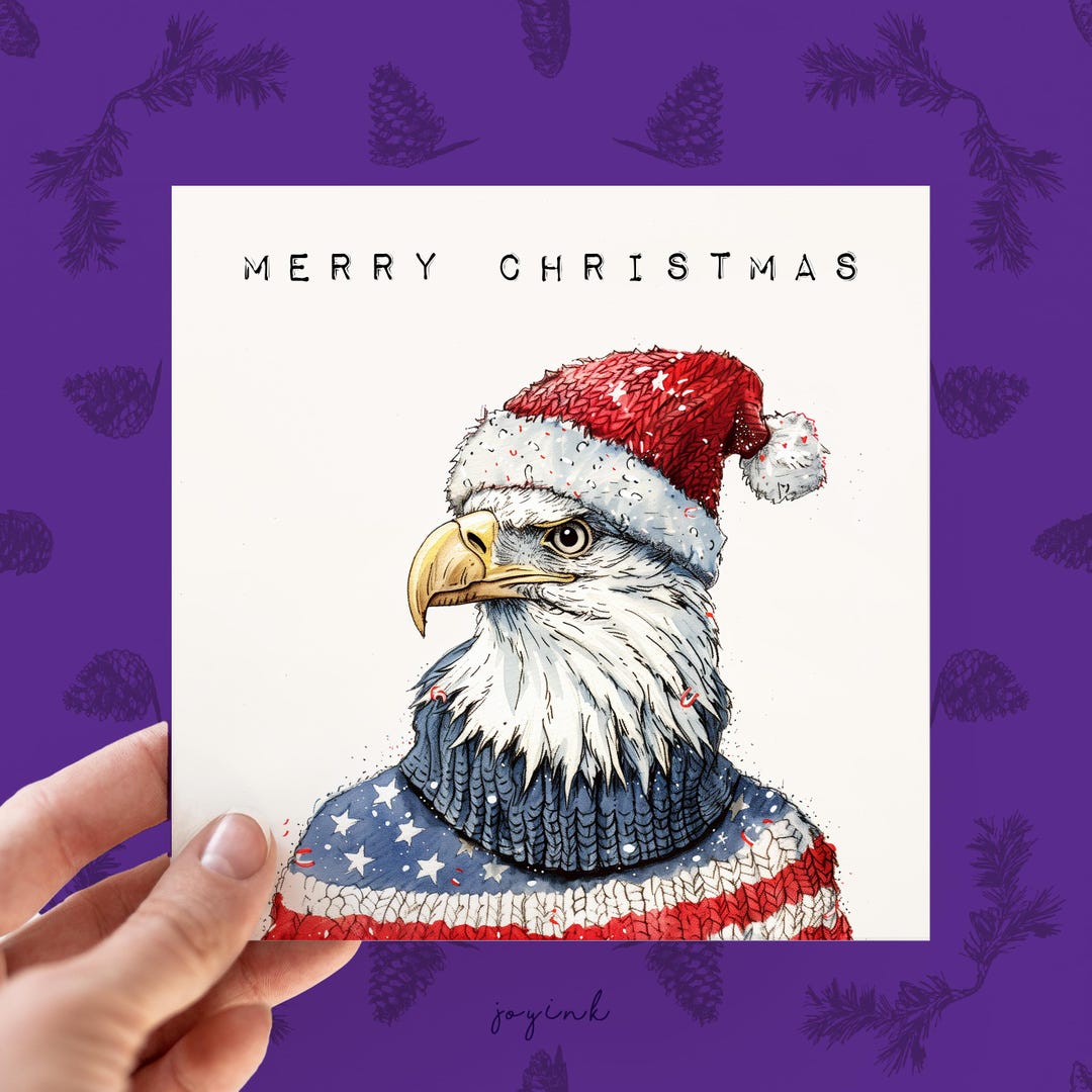 Personalised Eagle Christmas Card, Customisable American Eagle Holiday ...