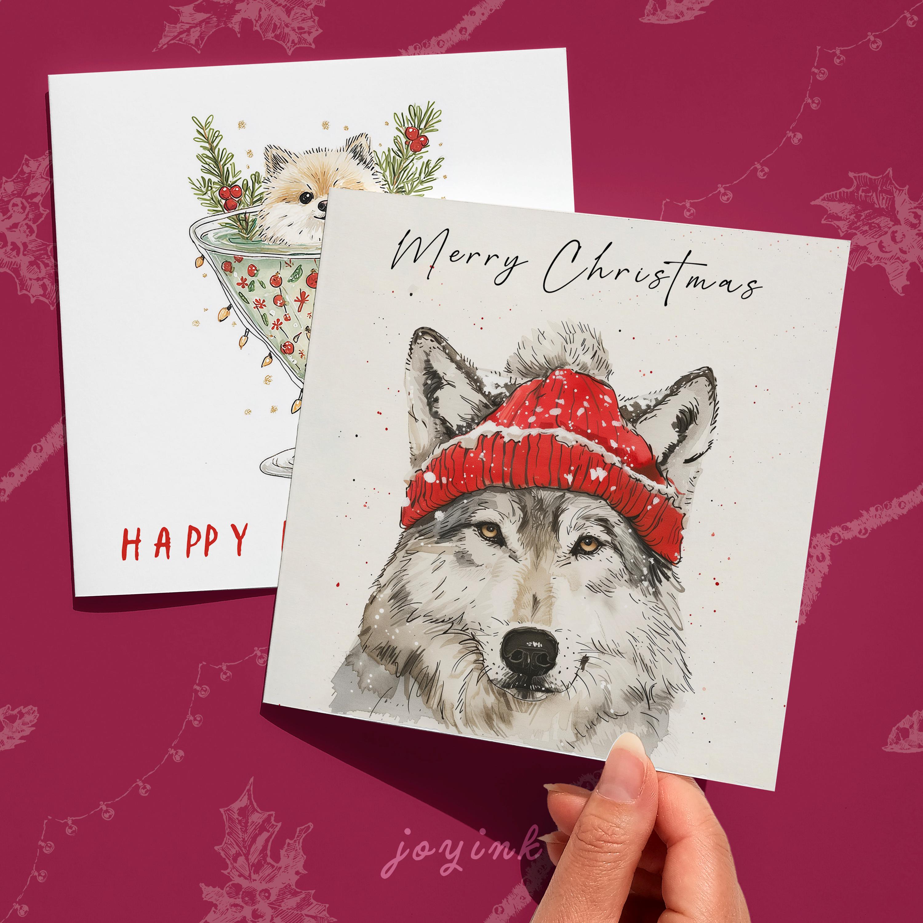 Personalised Wolf Christmas Card, Custom Christmas Card for Wildlife ...