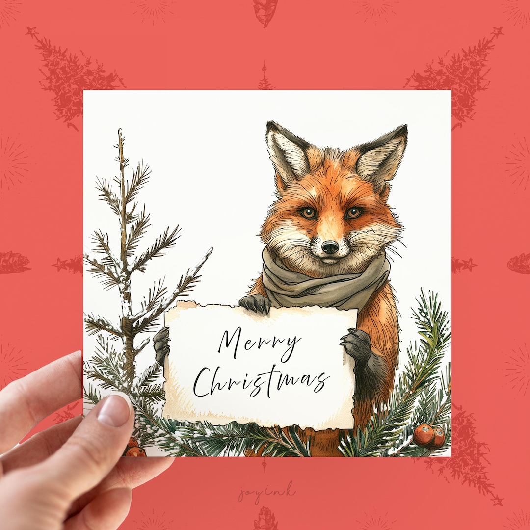 Personalised Fox Christmas Card, Custom Fox Cards for Husband Wife, Fox ...