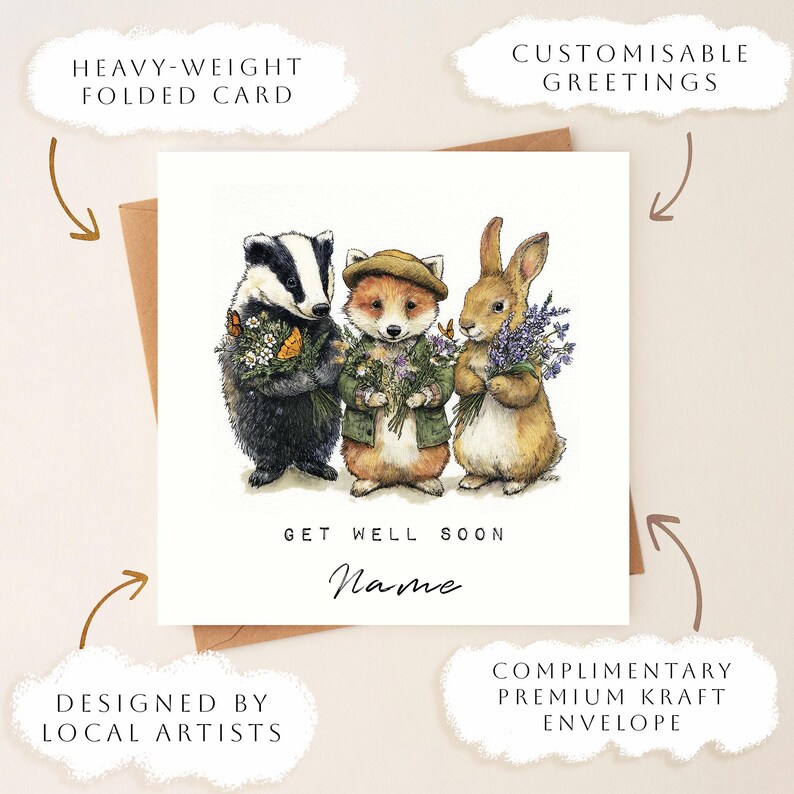 Personalised Animals Get Well Soon Card, Get Well Soon Thinking of You ...