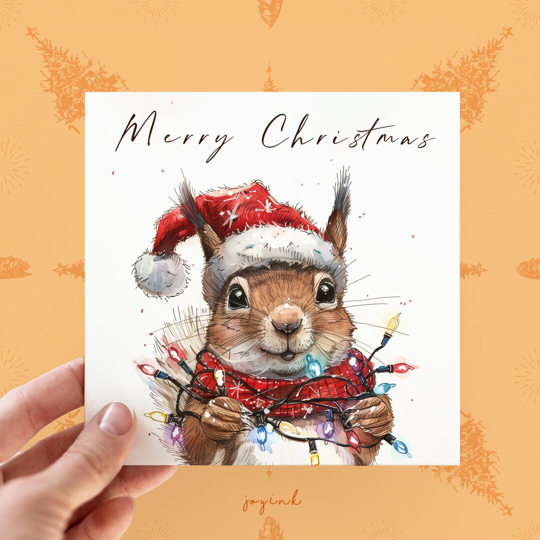 Personalised Red Squirrel Christmas Card, Customisable Squirrel ...