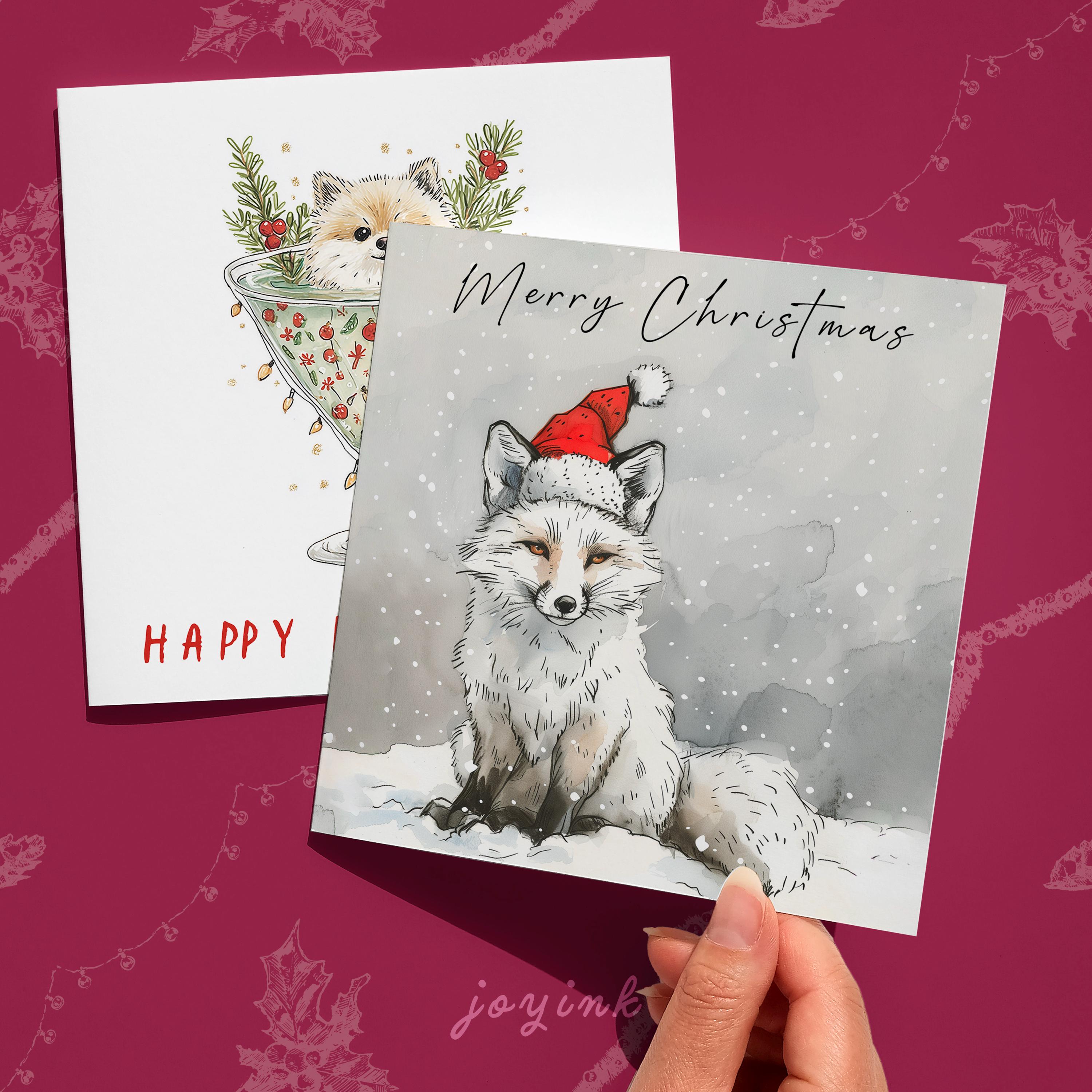 Personalised Snow Fox Christmas Card, Custom Cards for Wildlife Lover ...