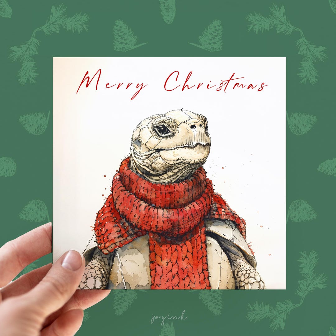 Personalised Tortoise Merry Christmas Card, Customisable Tortoise ...