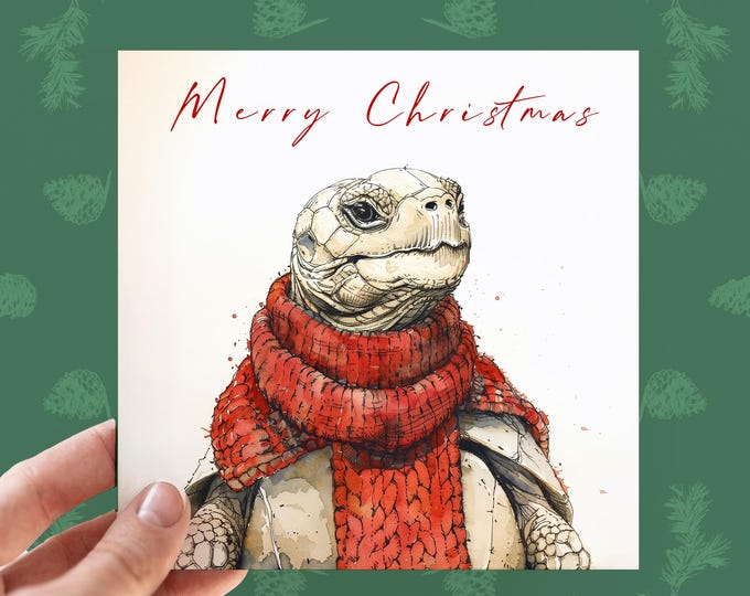 Tortoise Animal Christmas Card - Etsy UK