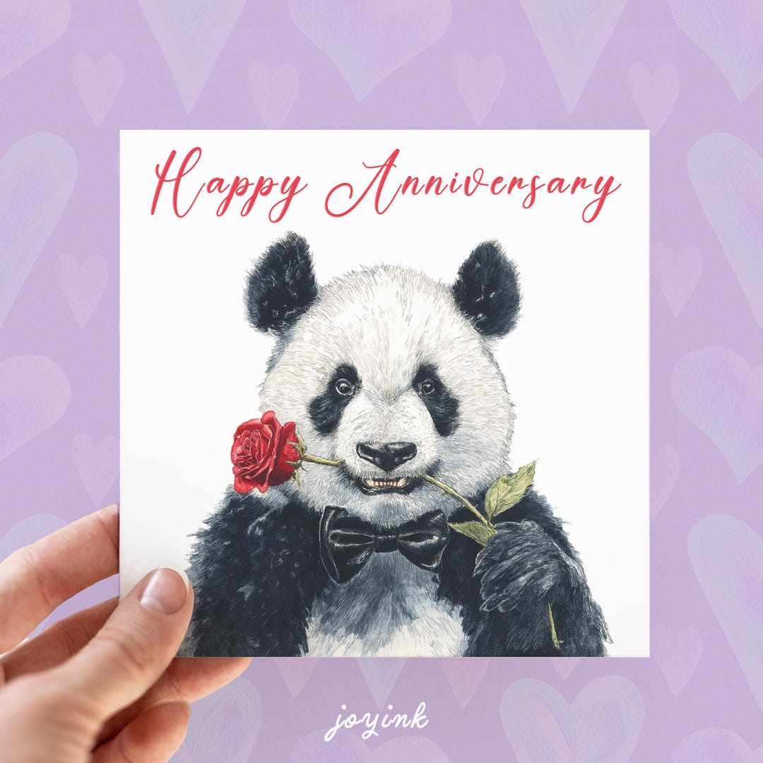 Personalised Panda Anniversary Card, Happy Valentine's Day, Custom ...