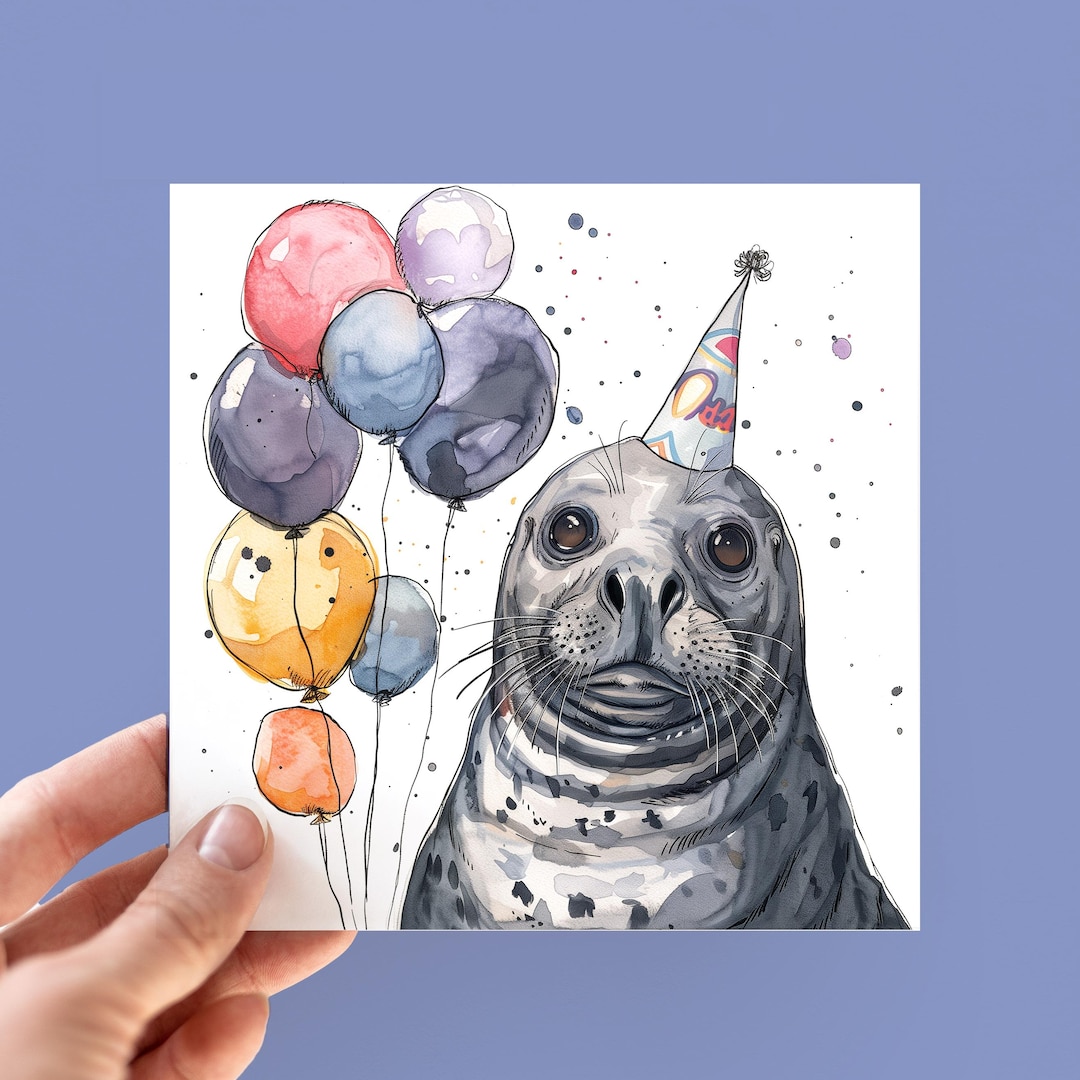 Party Seal Birthday Card, Funny Seal Greeting Card for Friends, Card ...