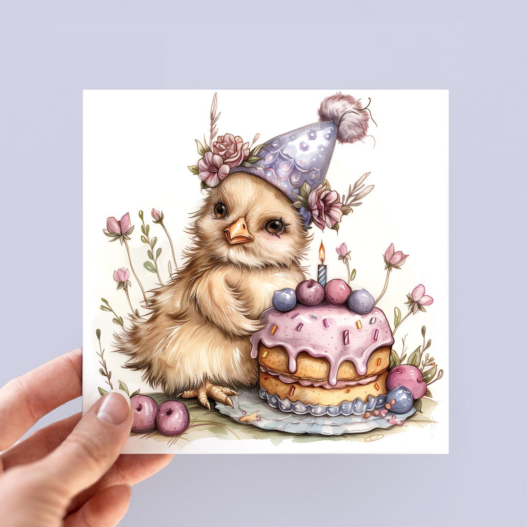 Baby Chick Birthday Card, Cute Farm Animal Birthday Cards, Illustrated ...
