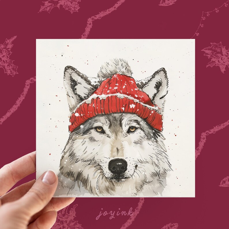 Personalised Wolf Christmas Card, Custom Christmas Card for Wildlife ...